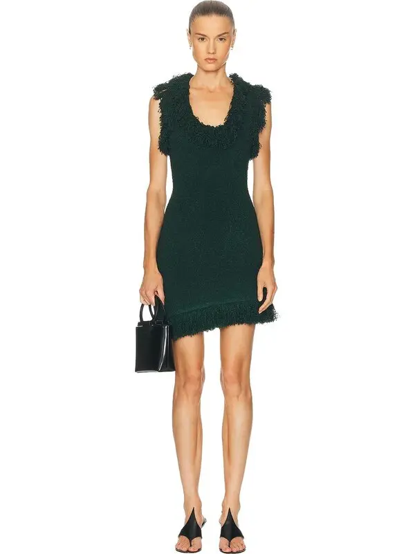 FERRAGAMO Mini Dress With Fringed Trim - Moss