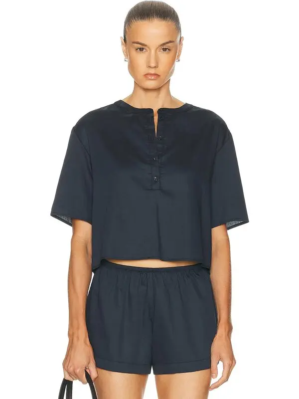 LESET Yoko Short Sleeve Henley Top - Midnight