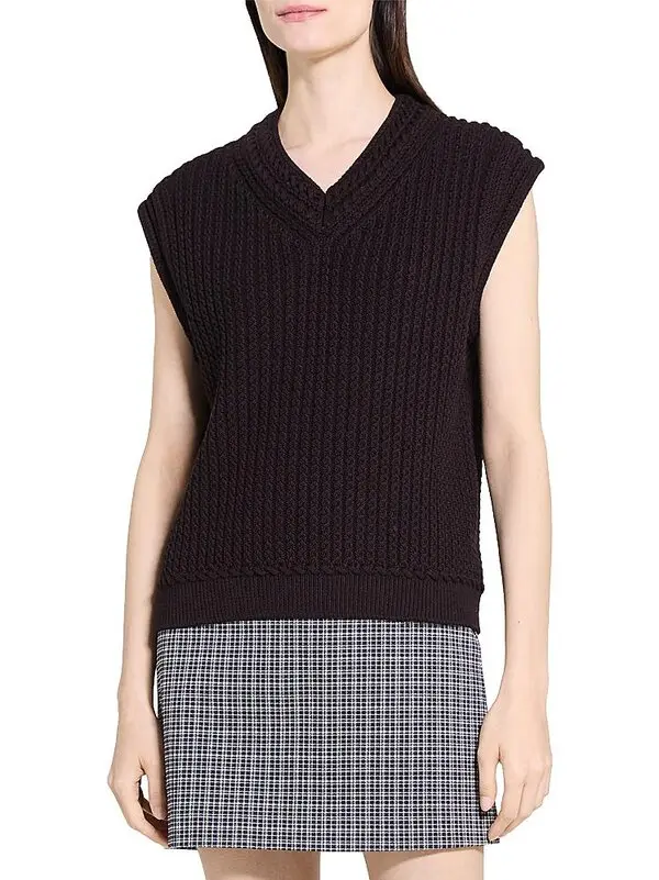 Theory Sleeveless Cotton Sweater Vest - Black