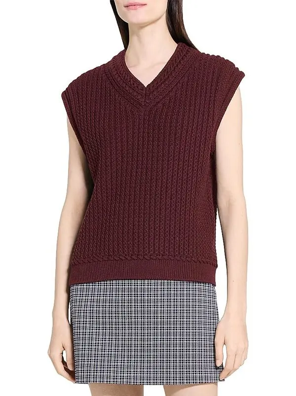 Theory Sleeveless Cotton Sweater Vest - Grenache