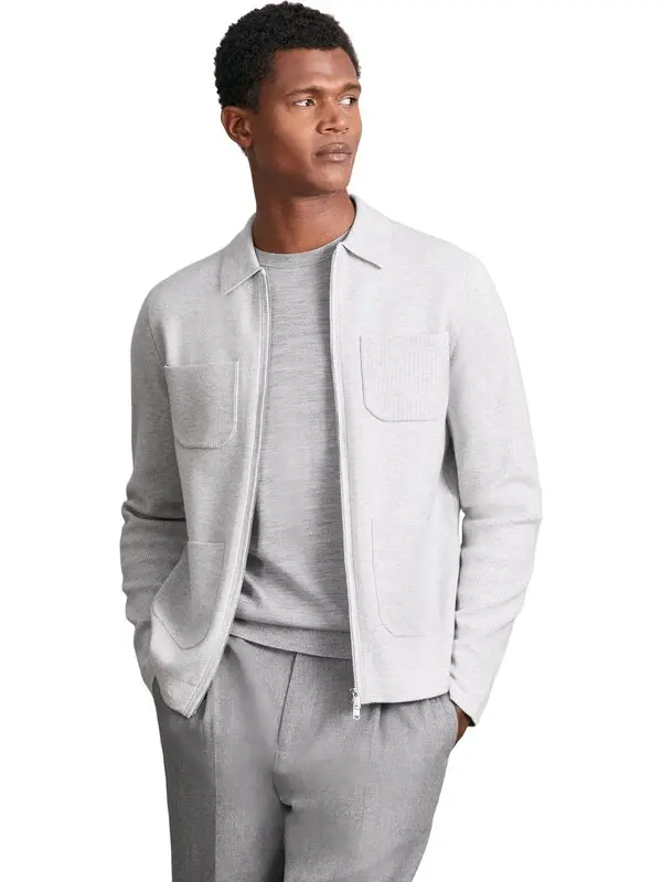REISS Four-pocket Zip-through Cardigan - Soft Grey