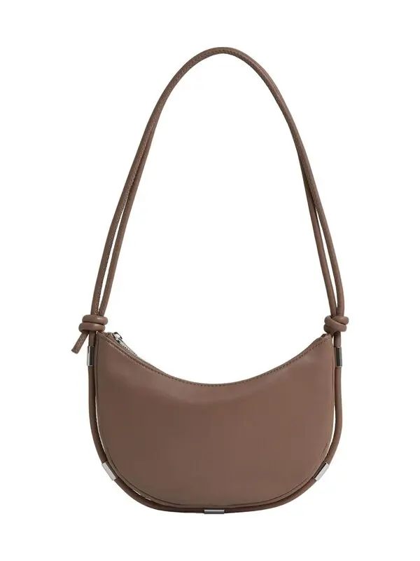 REISS Leather Shoulder Bag With Knotted Strap - Neutral