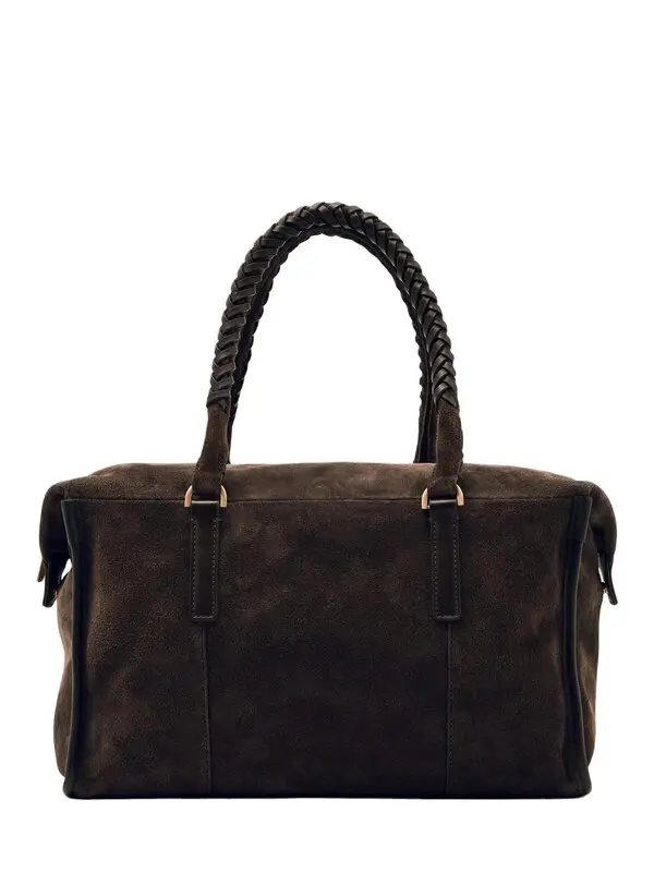REISS Edie Suede Bowling Bag - Chocolate
