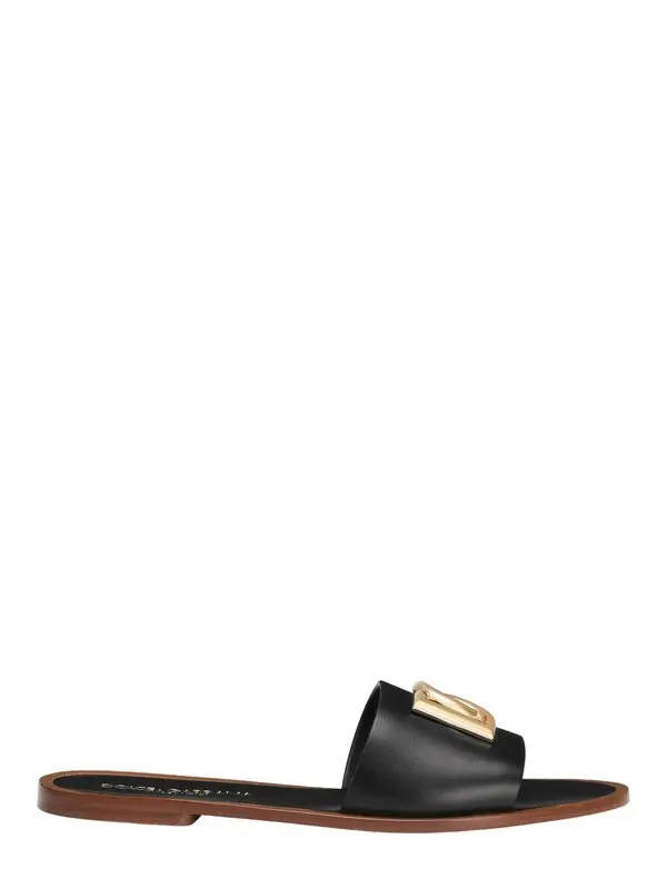 Dolce & Gabbana Flat Slippers In Calfskin - Black