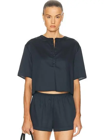 LESET Yoko Short Sleeve Henley Top - Midnight