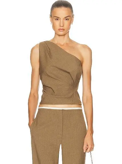 EAVES One-shoulder Twill Top - Olive