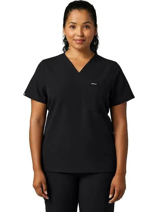 JAANUU Rhena Slim V-neck Scrub Top - Black