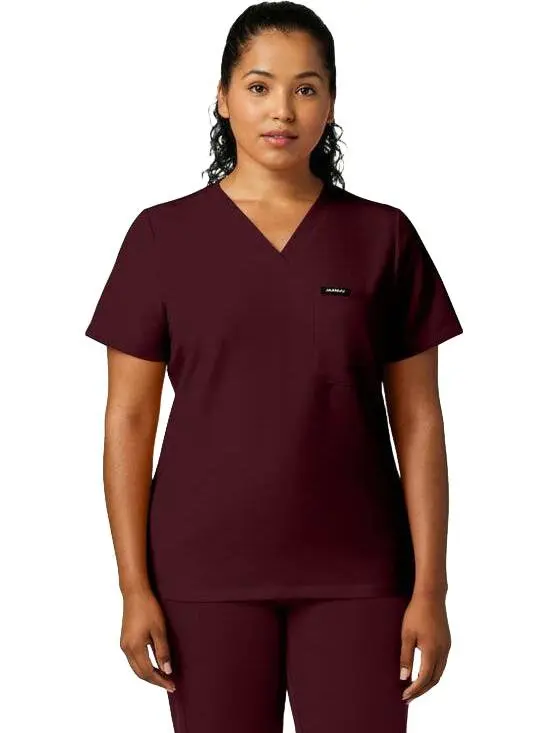 JAANUU Rhena Slim V-neck Scrub Top - Burgundy