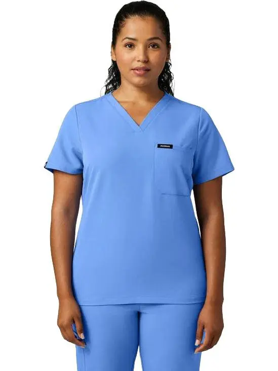 JAANUU Rhena Slim V-neck Scrub Top - Ceil Blue