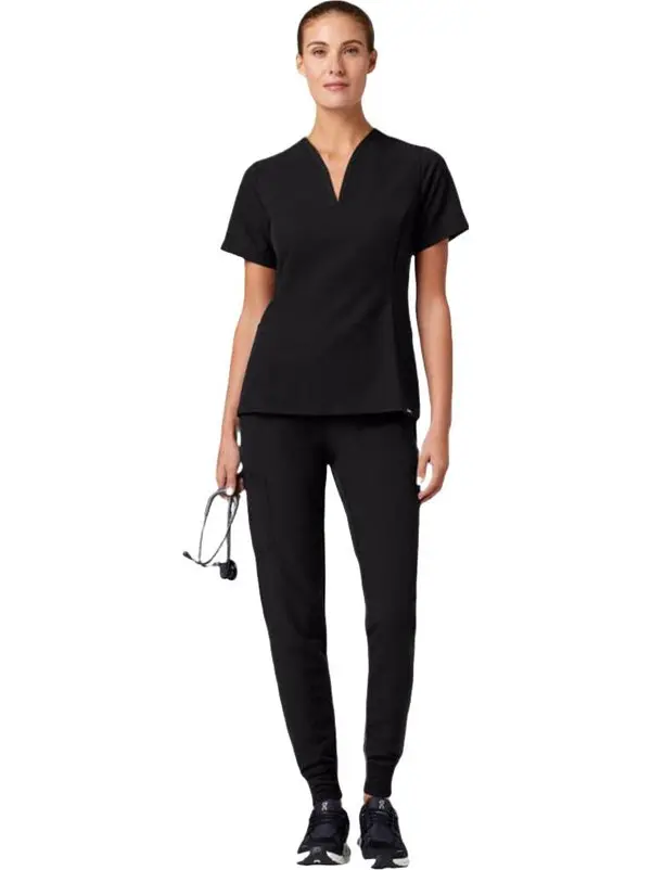JAANUU Calix 2-pocket V-neck Scrub Top - Black