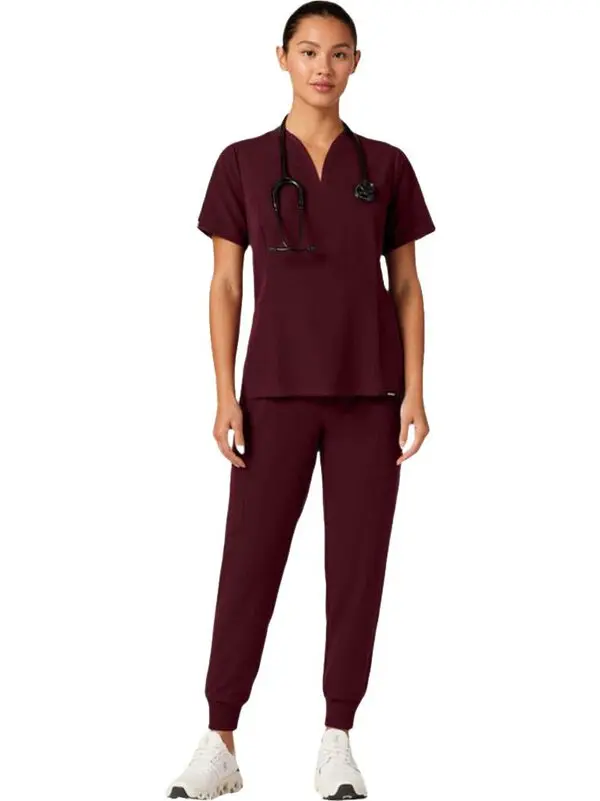 JAANUU Calix 2-pocket V-neck Scrub Top - Burgundy