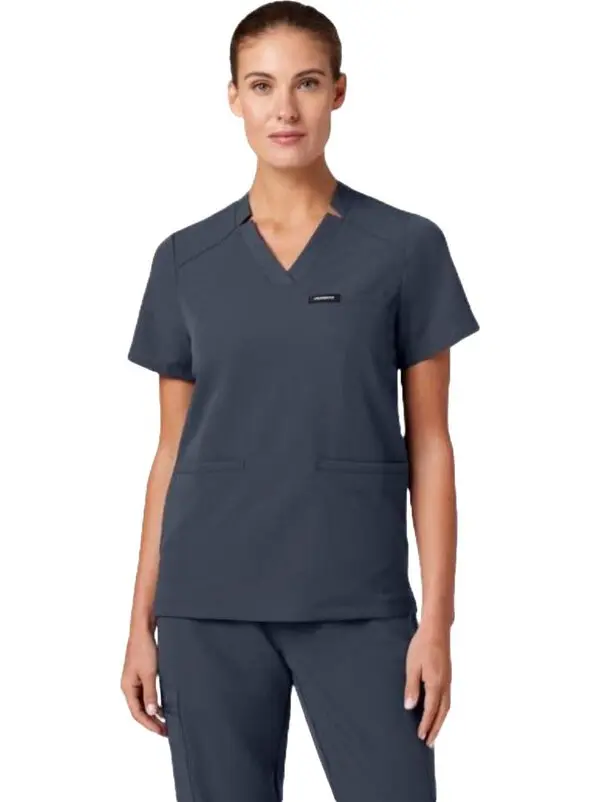 JAANUU Helia 3-pocket Notched V-neck Scrub Top - Carbon Gray