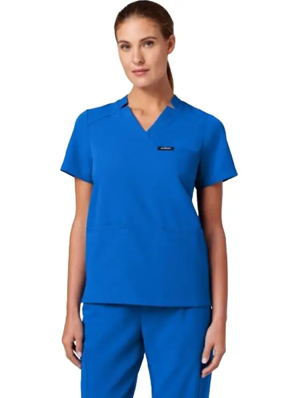 JAANUU Helia 3-pocket Notched V-neck Scrub Top - Royal Blue