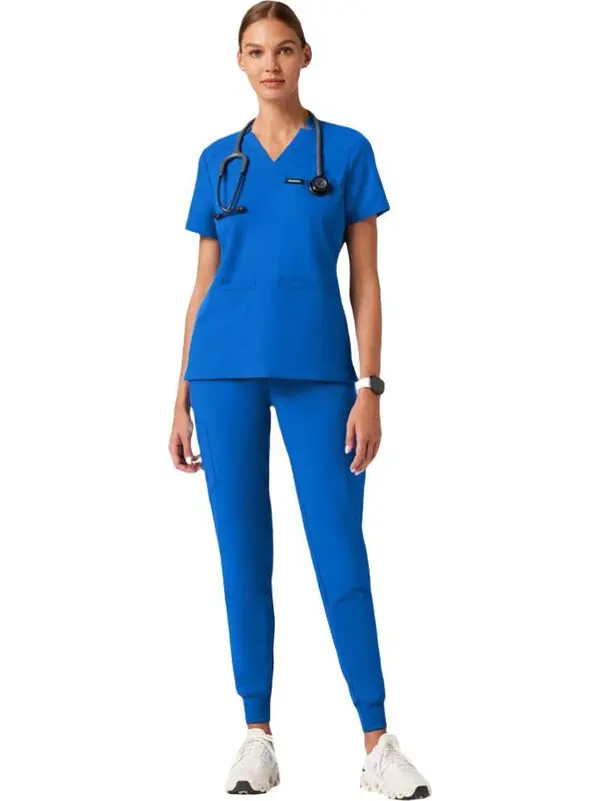 JAANUU Helia 3-pocket Notched V-neck Scrub Top - Royal Blue
