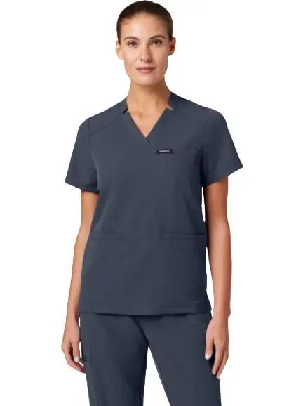 JAANUU Helia Slim Notched V-neck Scrub Top - Carbon Gray