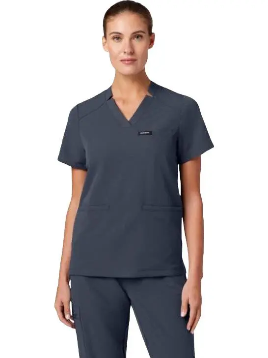 JAANUU Helia Slim Notched V-neck Scrub Top - Carbon Gray