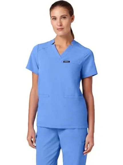 JAANUU Helia Slim Notched V-neck Scrub Top - Ceil Blue