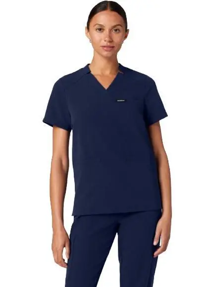 JAANUU Helia Slim Notched V-neck Scrub Top - Midnight Navy