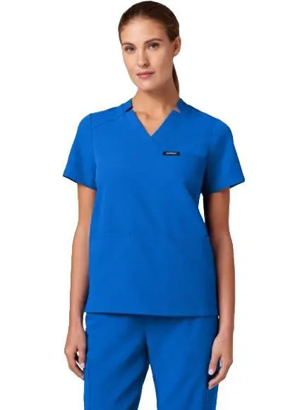 JAANUU Helia Slim Notched V-neck Scrub Top - Royal Blue