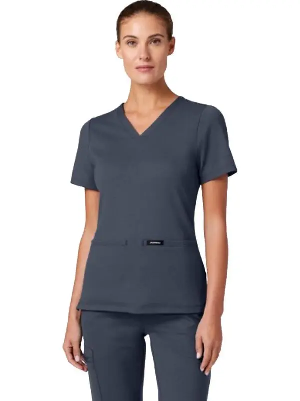 JAANUU Slim Knit V-neck Scrub Top - Carbon Gray