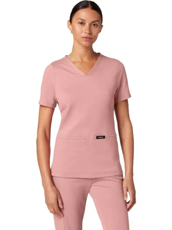 JAANUU Slim Knit V-neck Scrub Top - Mauve