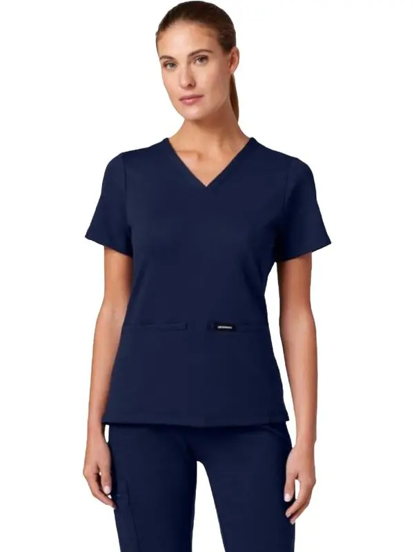 JAANUU Slim Knit V-neck Scrub Top - Midnight Navy