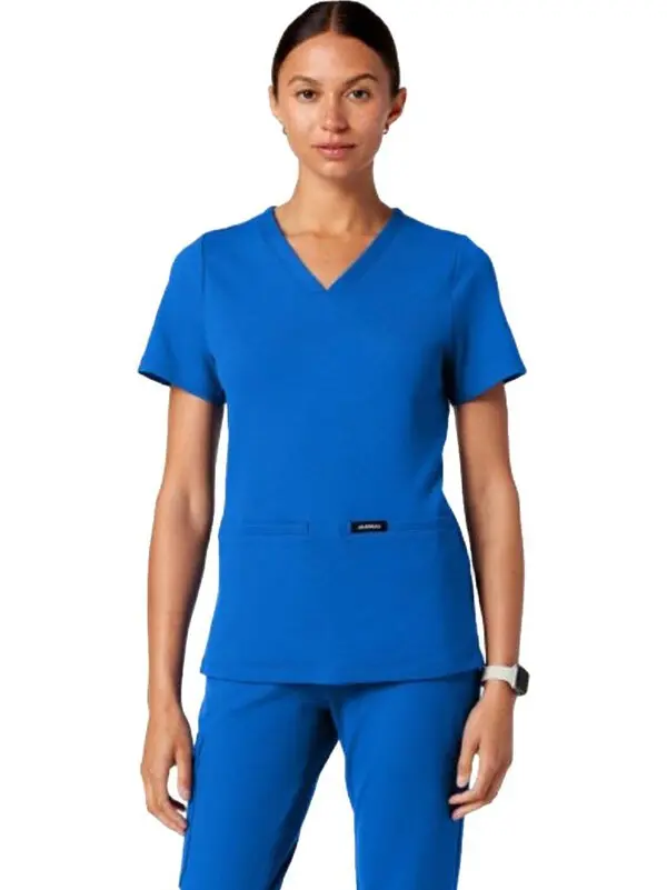 JAANUU Slim Knit V-neck Scrub Top - Royal Blue