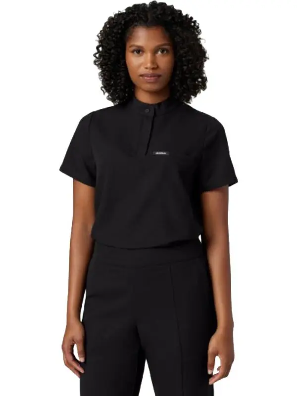 JAANUU Classic Banded Collar Scrub Top - Black