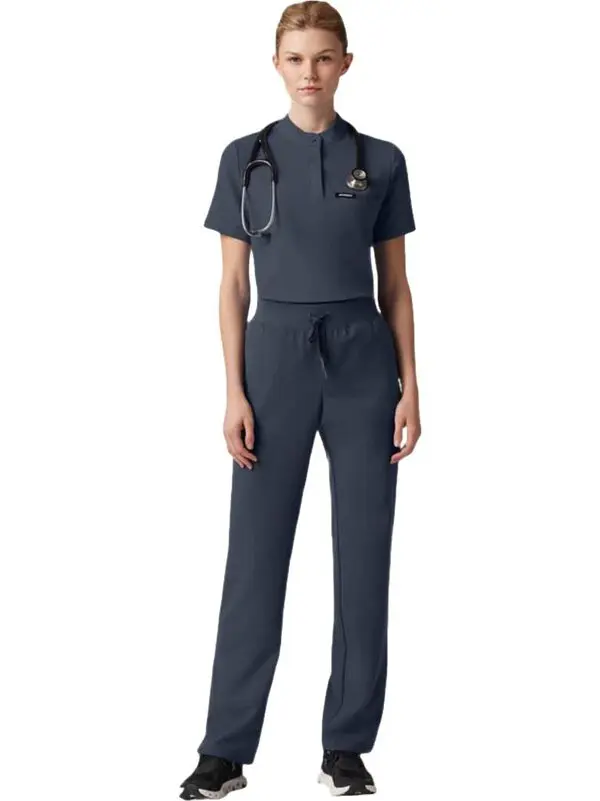 JAANUU Classic Banded Collar Scrub Top - Carbon Gray