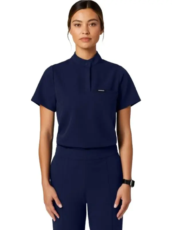 JAANUU Classic Banded Collar Scrub Top - Midnight Navy
