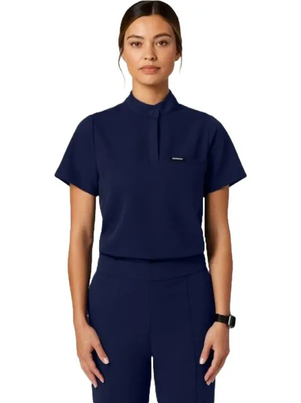 JAANUU Classic Banded Collar Scrub Top - Midnight Navy