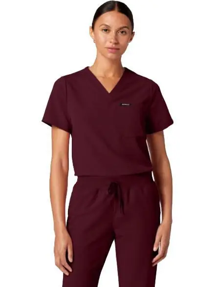 JAANUU Rhena V-neck Scrub Top - Burgundy
