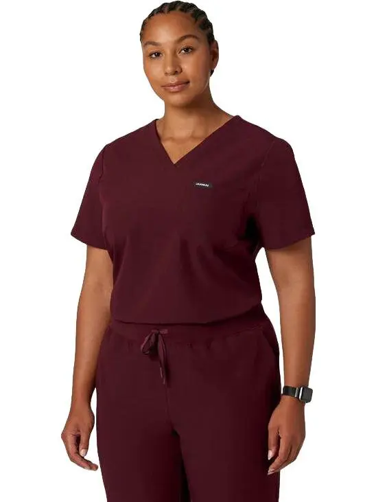 JAANUU Rhena V-neck Scrub Top - Burgundy