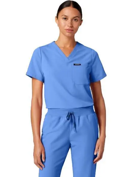 JAANUU Rhena V-neck Scrub Top - Ceil Blue