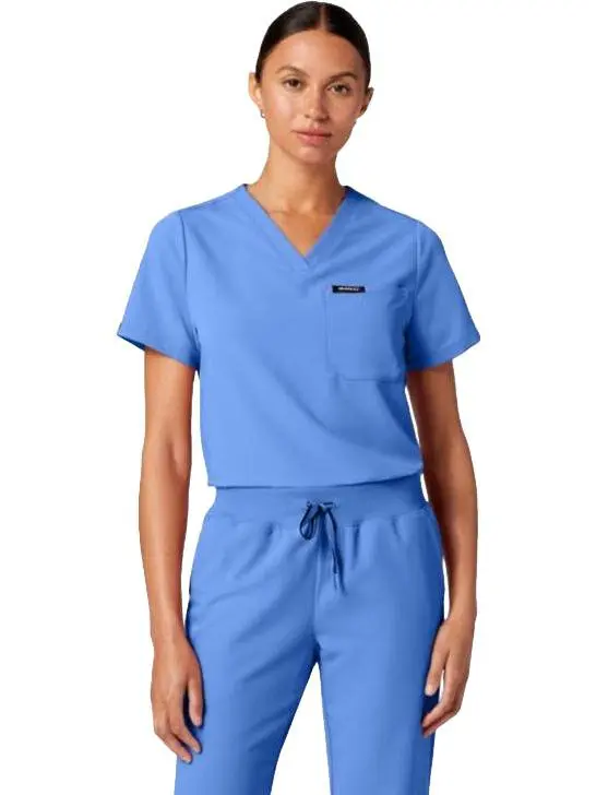JAANUU Rhena V-neck Scrub Top - Ceil Blue
