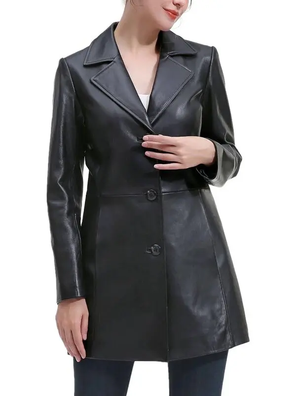 KIMI + KAI Rylee Leather Walking Coat - Black