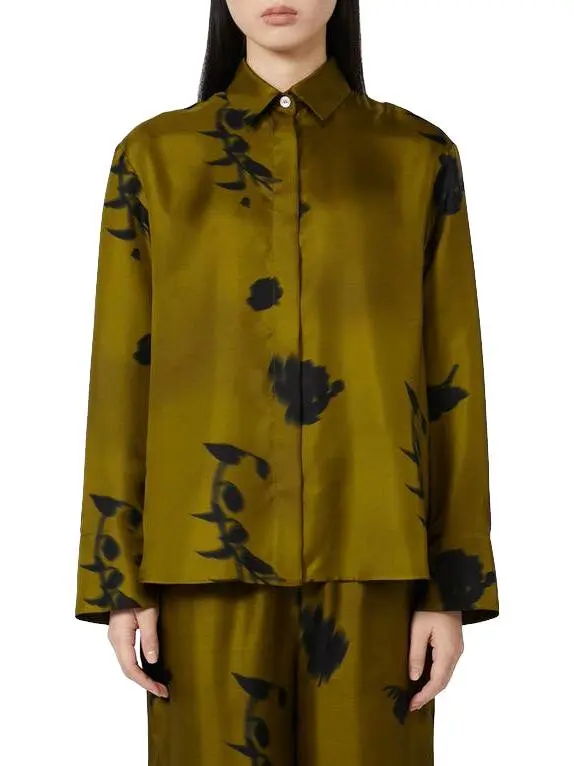 MM BY MAX MARA Eraclea Abstract Print Silk Shirt - Olive Green