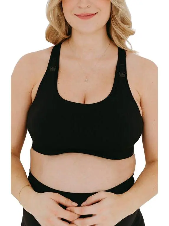 AXK High Impact Racer Back Maternity & Nursing Sports Bra With Easy-release Breastfeeding Clips - Black