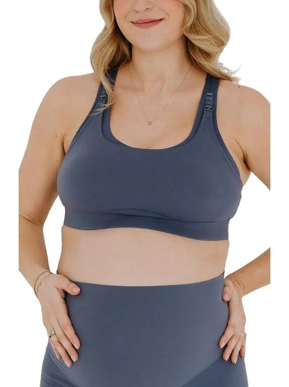 AXK High Impact Racer Back Maternity & Nursing Sports Bra With Easy-release Breastfeeding Clips - Blue