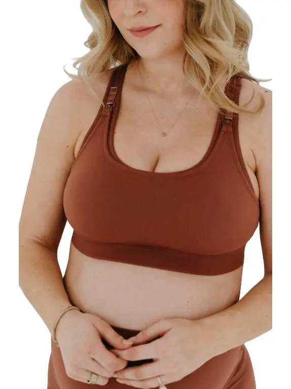 AXK High Impact Racer Back Maternity & Nursing Sports Bra With Easy-release Breastfeeding Clips - Brown