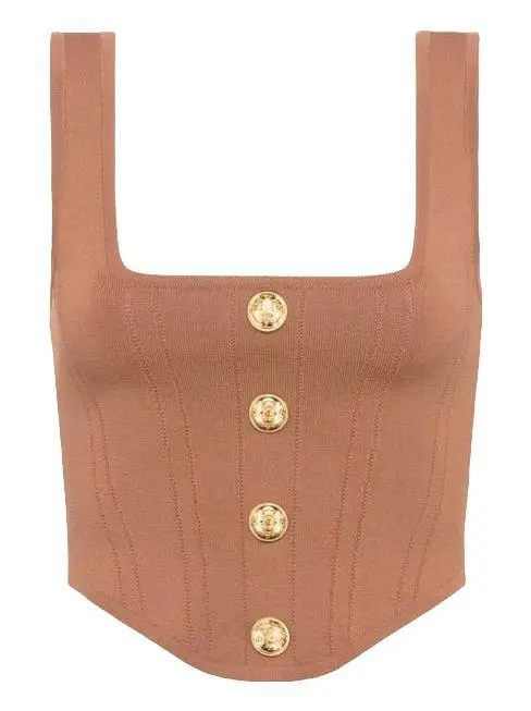 THE NOLI SHOP Venus Button Top - Mocha Mousse