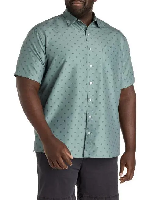HARBOR BAY BY DXL Big & Tall Microfiber Dotted Sport Shirt - Silver Pine