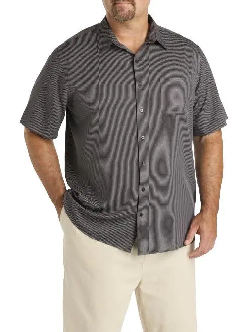 SYNRGY BY DXL Big & Tall Striped Microfiber Sport Shirt - Black