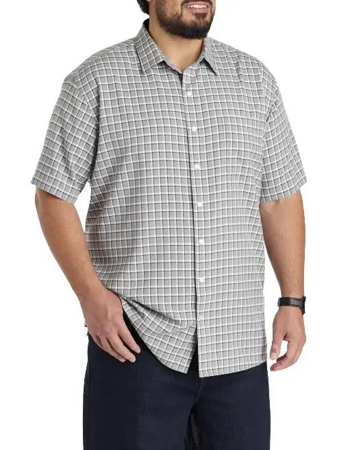 HARBOR BAY BY DXL Big & Tall Plaid Microfiber Sport Shirt - Grey