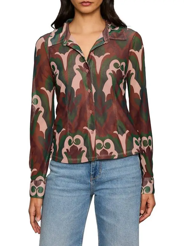 Sanctuary Mesh Button-down Shirt - Deco Nite