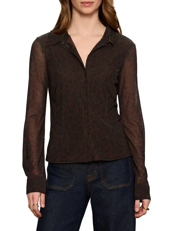 Sanctuary Mesh Button-down Shirt - Espresso Leopard