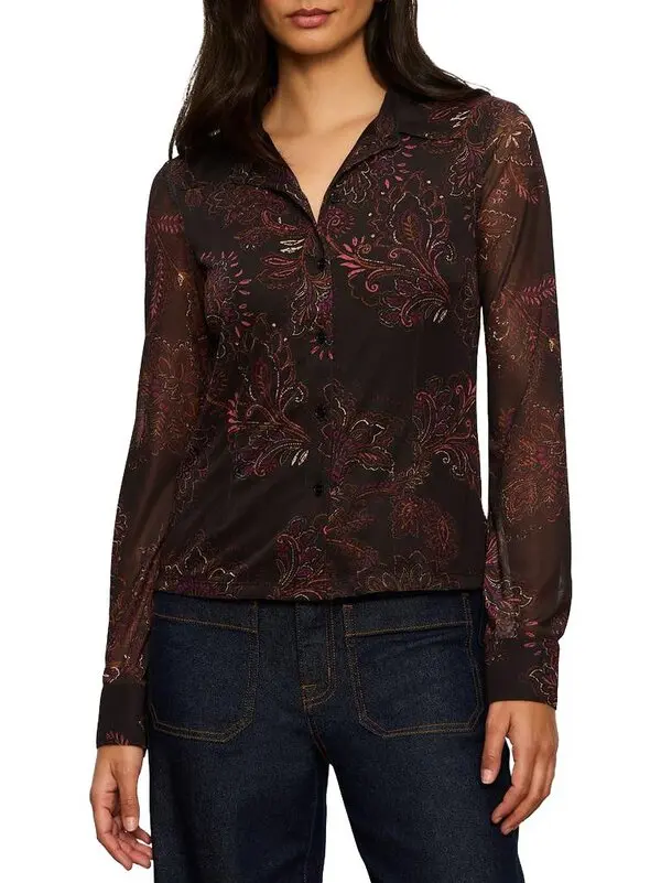 Sanctuary Mesh Button-down Shirt - Midnight L