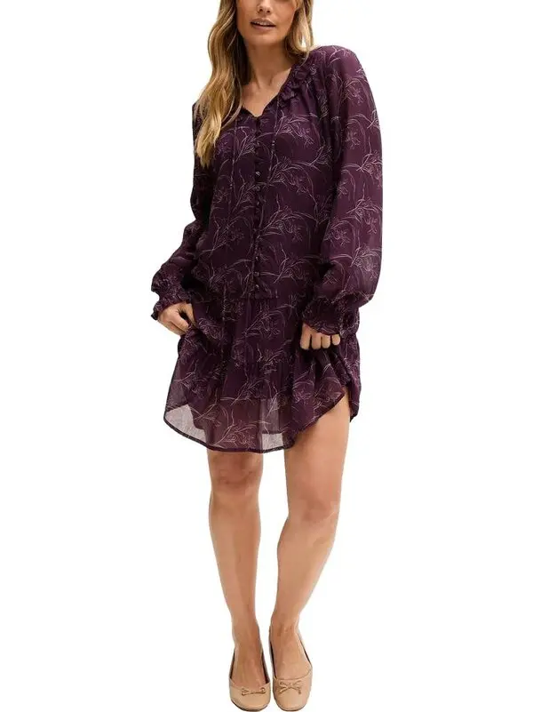 LILY AND LIONEL Floral Print Button-down Mini Dress - Purple