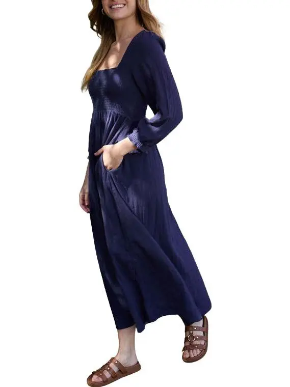 LILY AND LIONEL Pippa Shirred Bodice Maxi Dress - Navy