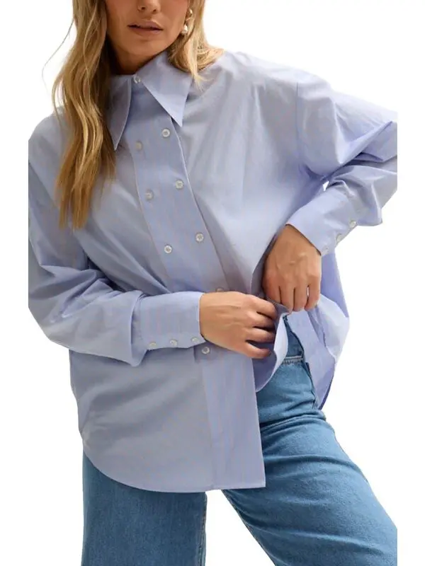 LILY AND LIONEL Dapper Double Placket Stripe Shirt - Blue